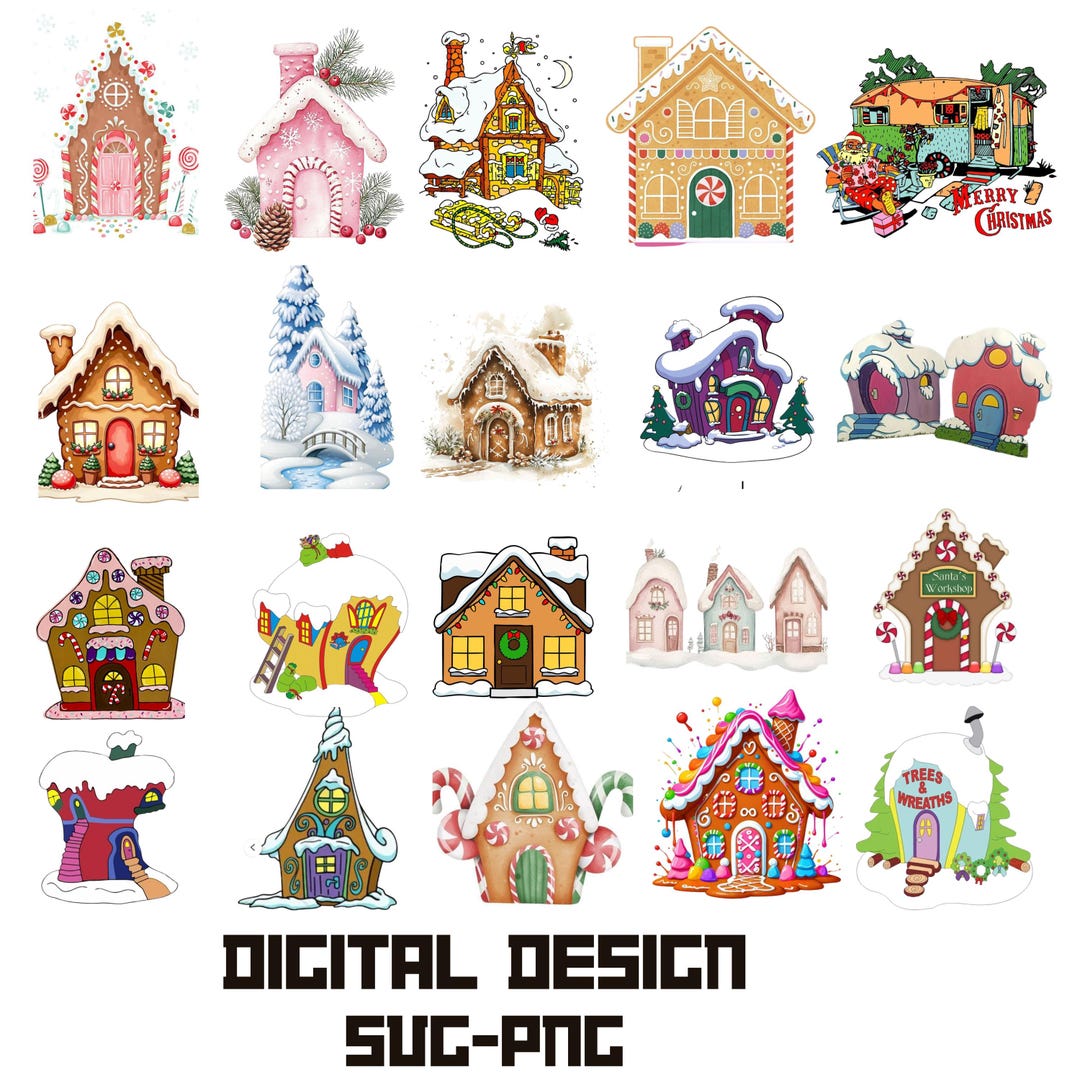 Christmas House Clipart PNG SVG Set - Etsy