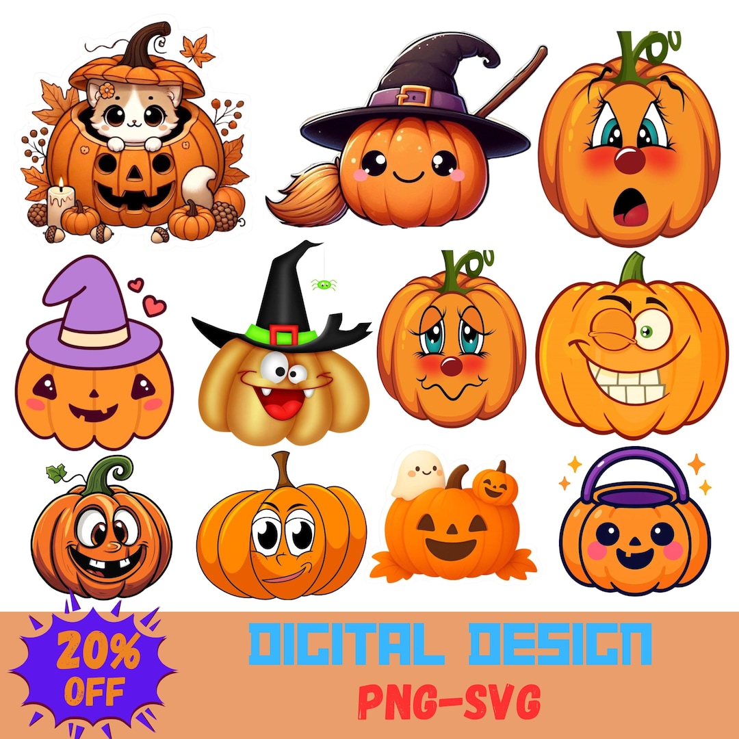 Halloween Pumpkin Faces Clipart, SVG PNG Bundle (digital Download - Etsy