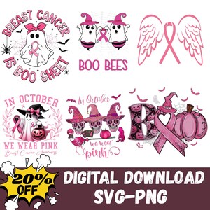 Pink Ribbon Halloween SVG Bundle: Breast Cancer Awareness Boo Bees ...