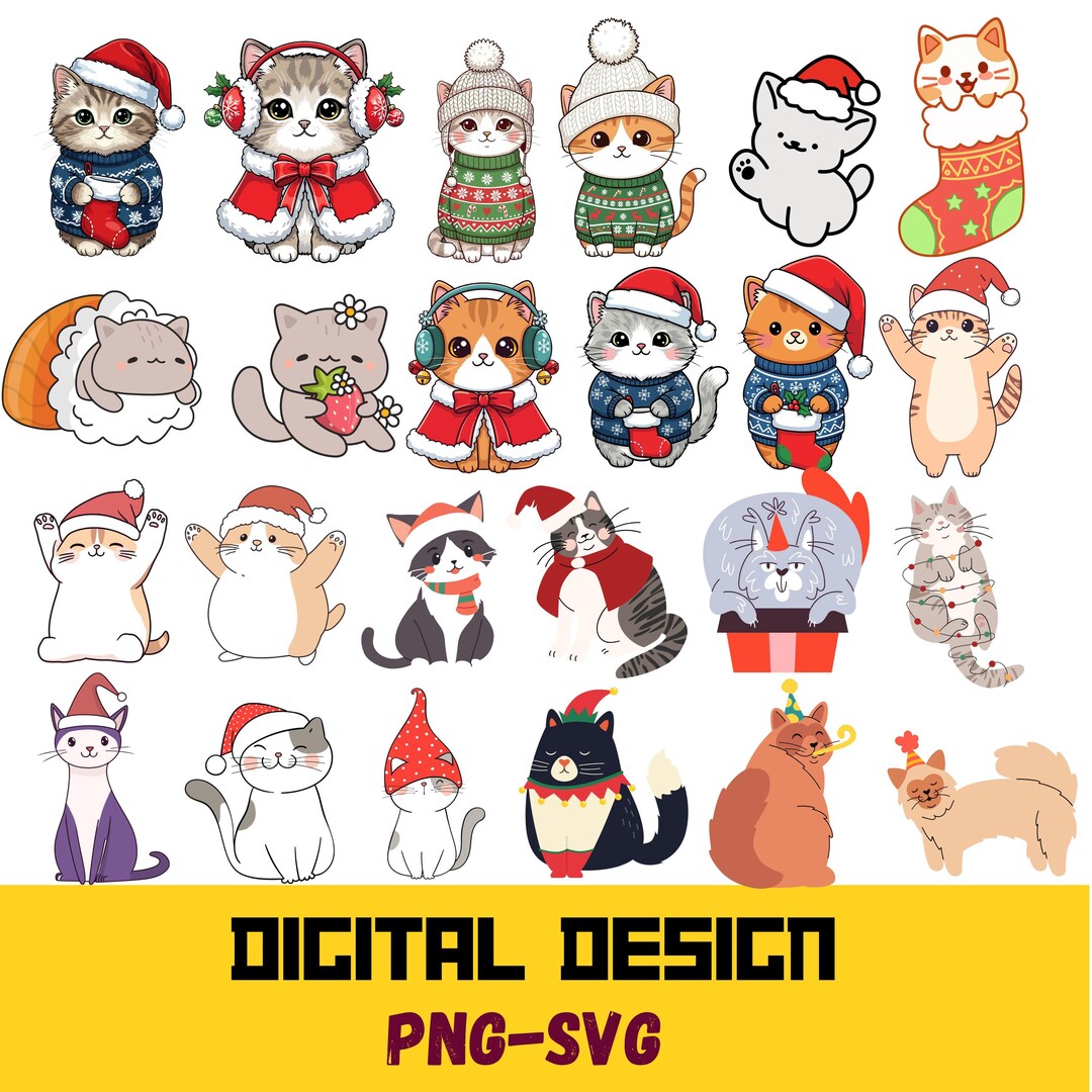 Christmas Cat SVG PNG Bundle for Cricut - Etsy