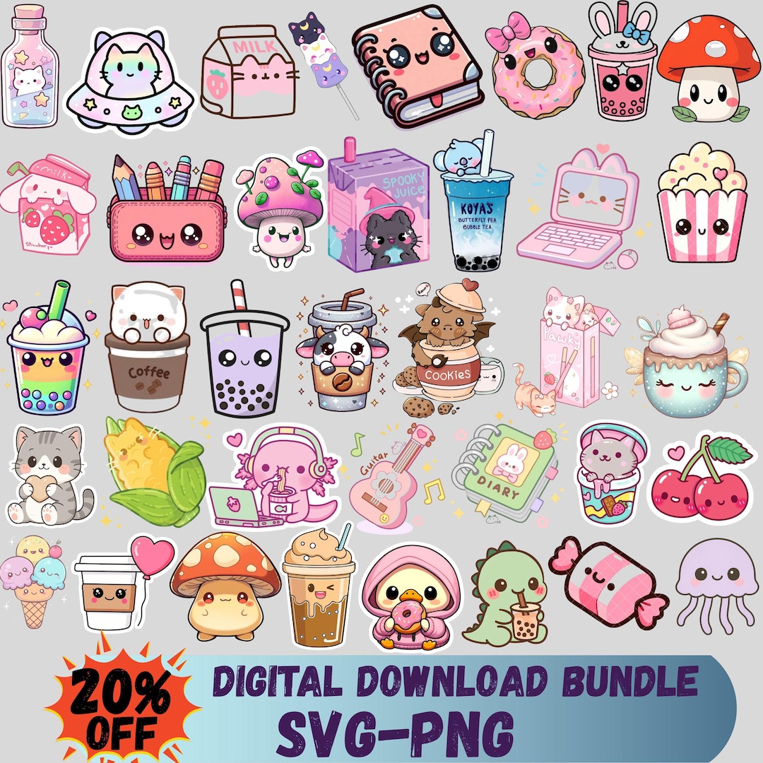 Kawaii Cute Stickers Bundle, SVG PNG Files (digital Download) - Etsy