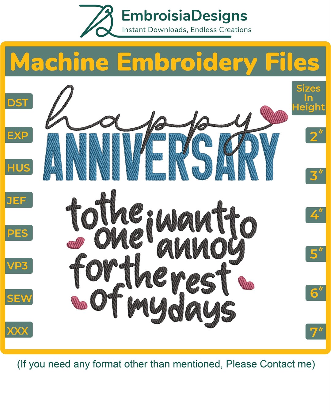 Happy Anniversary Embroidery Design: Celebration Files (6 Sizes, 8 ...