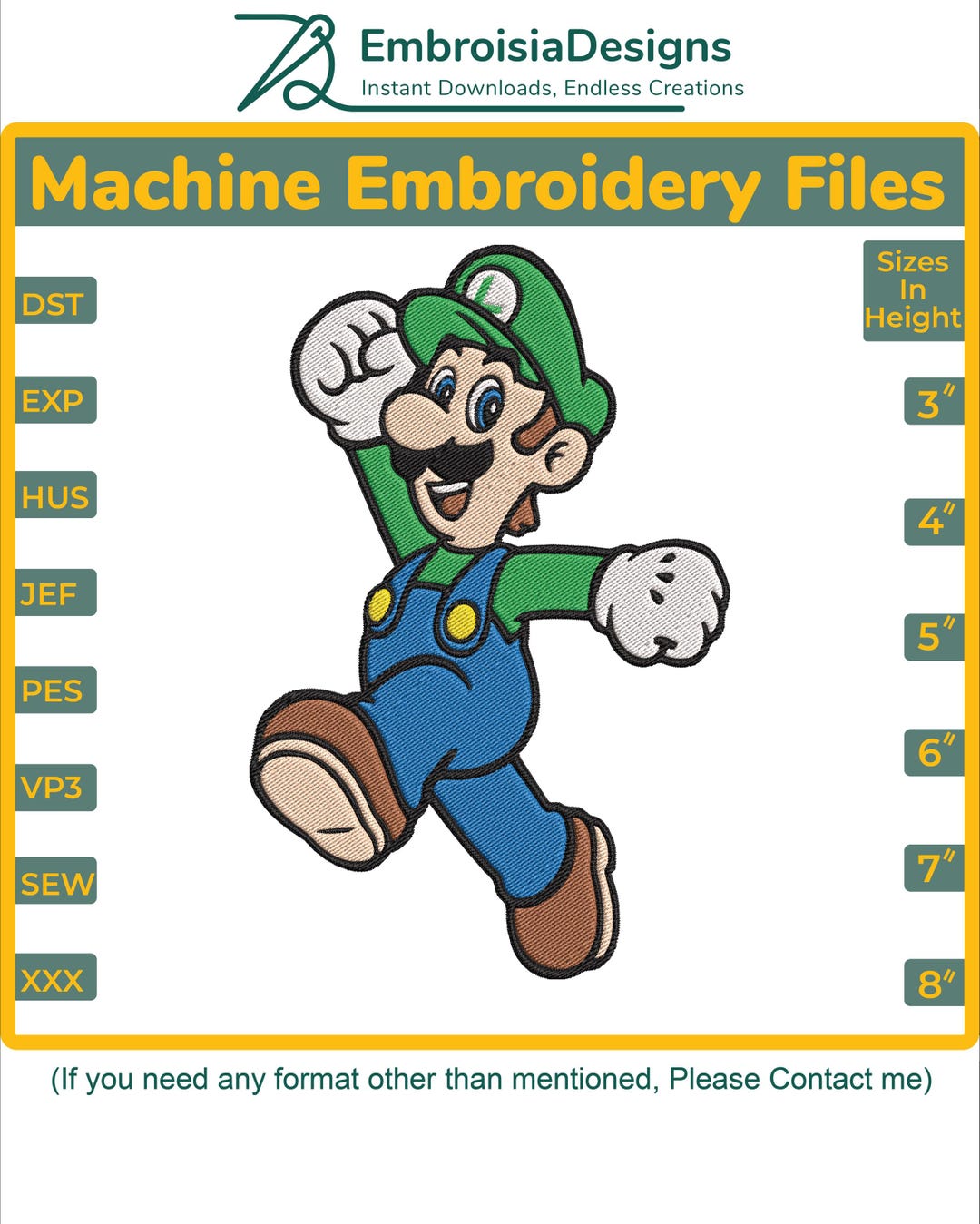 Luigi Machine Embroidery Design, (6 SIZES, 8 Formats, Digital Download ...
