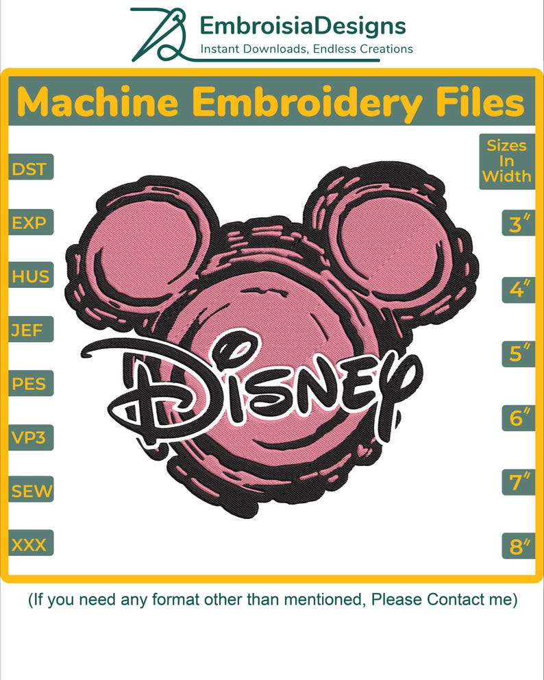 Mouse Head Brush Embroidery Design: Disney Embroidery File, (6 Sizes ...