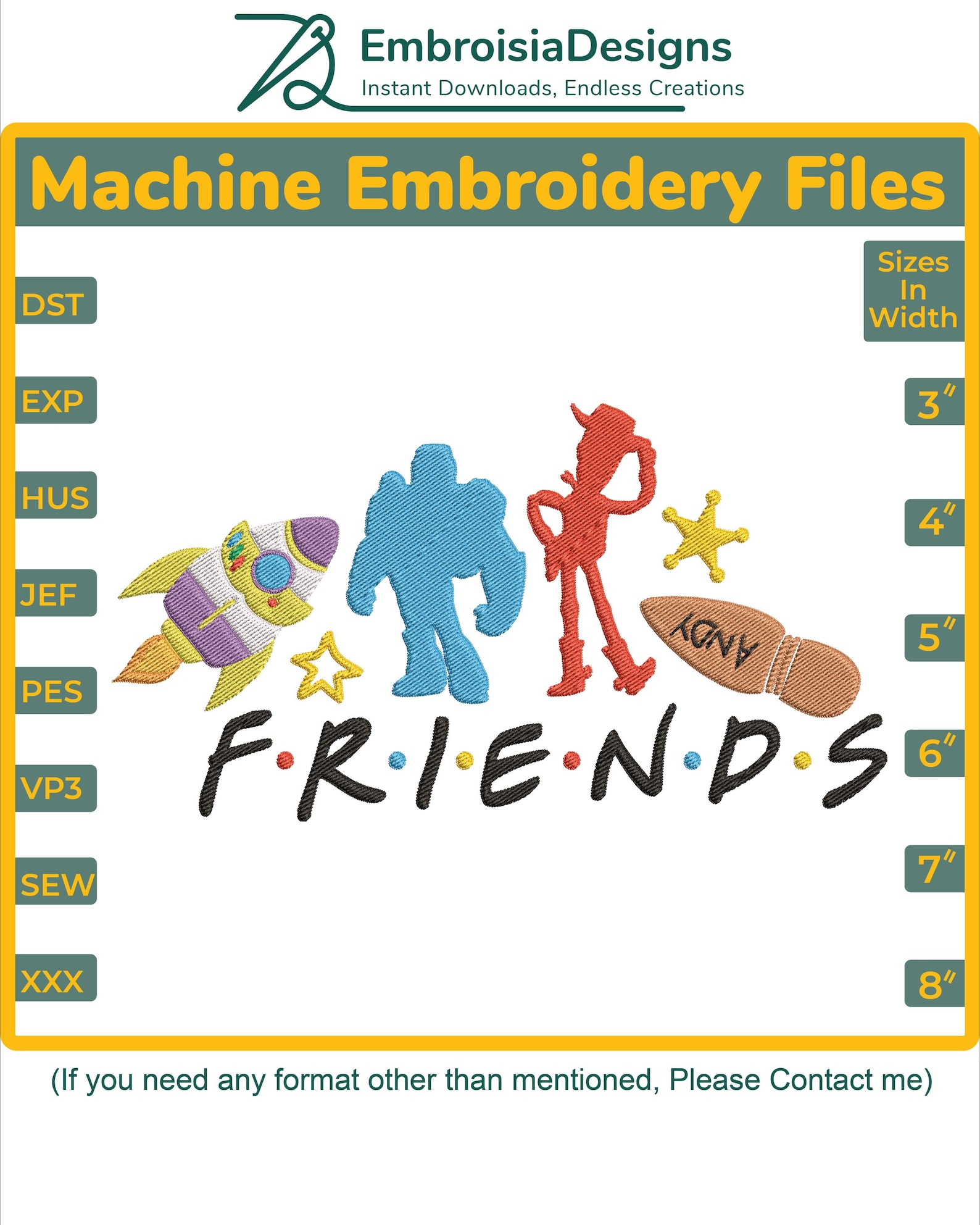 Toy Story Friends Machine Embroidery Design ,6 Sizes , 8 Formats ...