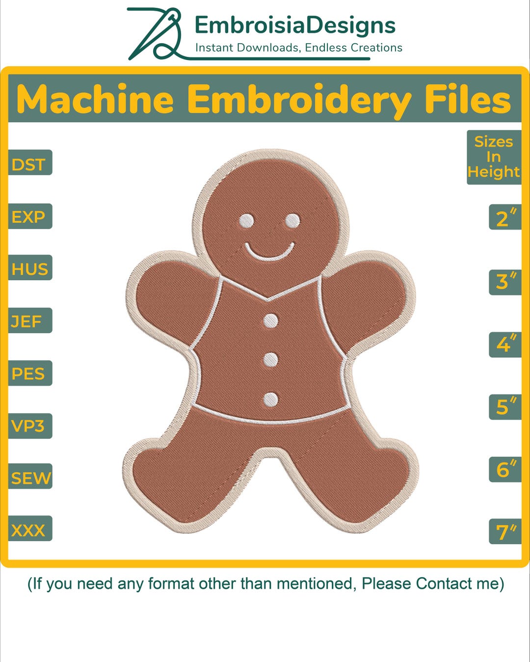 Gingerbread Man Machine Embroidery Design: Christmas Stitch File (6 ...