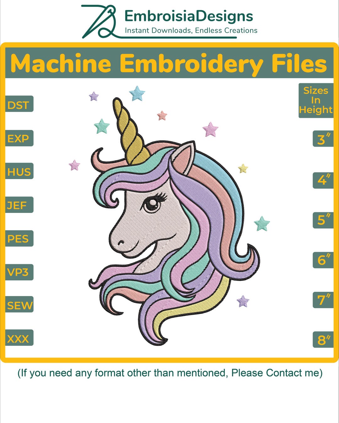 Unicorn Embroidery Design: Rainbow Motif, 6 Sizes (instant Download) - Etsy