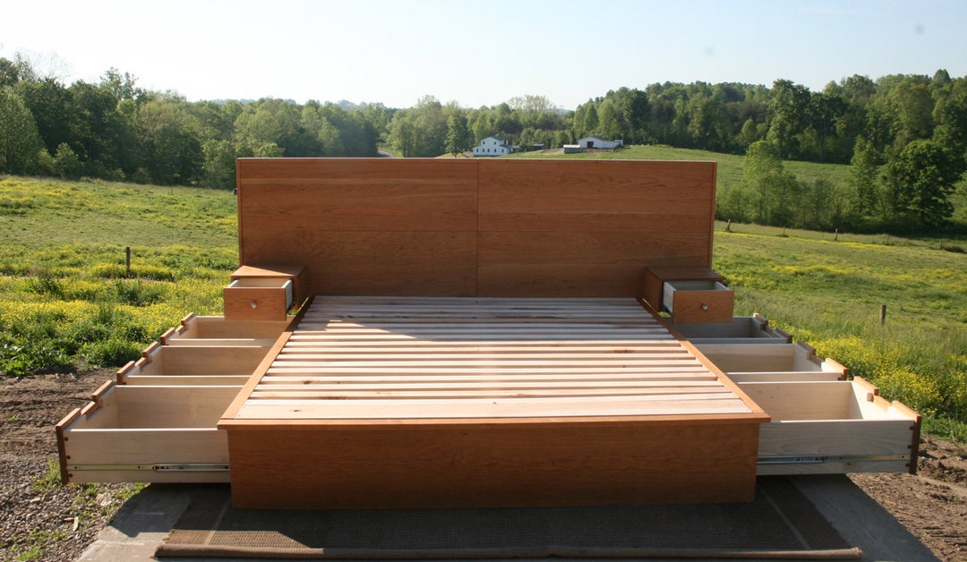 Ndfsc02 solid Hardwood Cantilever Platform Bed With 6 Drawers and Head ...