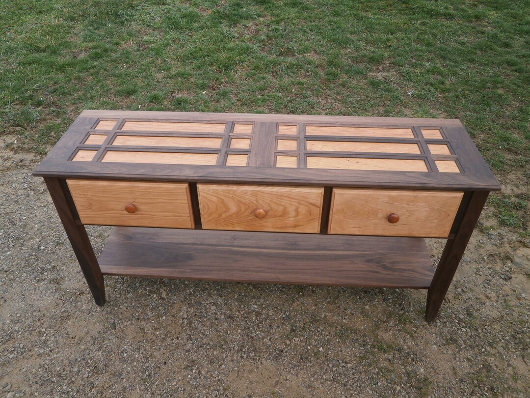 X3130A hardwood Table or Entertainment Console, 3 Overlap Drawers, Grid ...