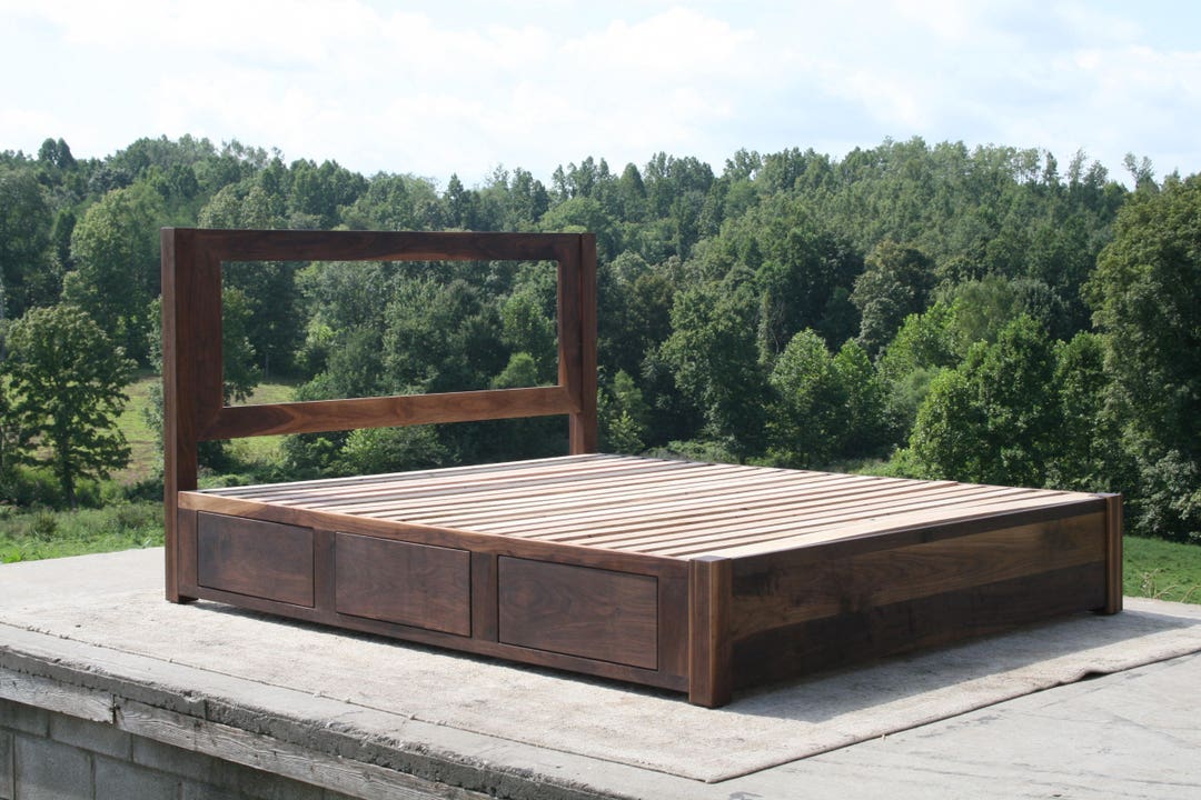 Ndrnv02b solid Hardwood Platform Bed With 6 Inset Drawers & Head and ...