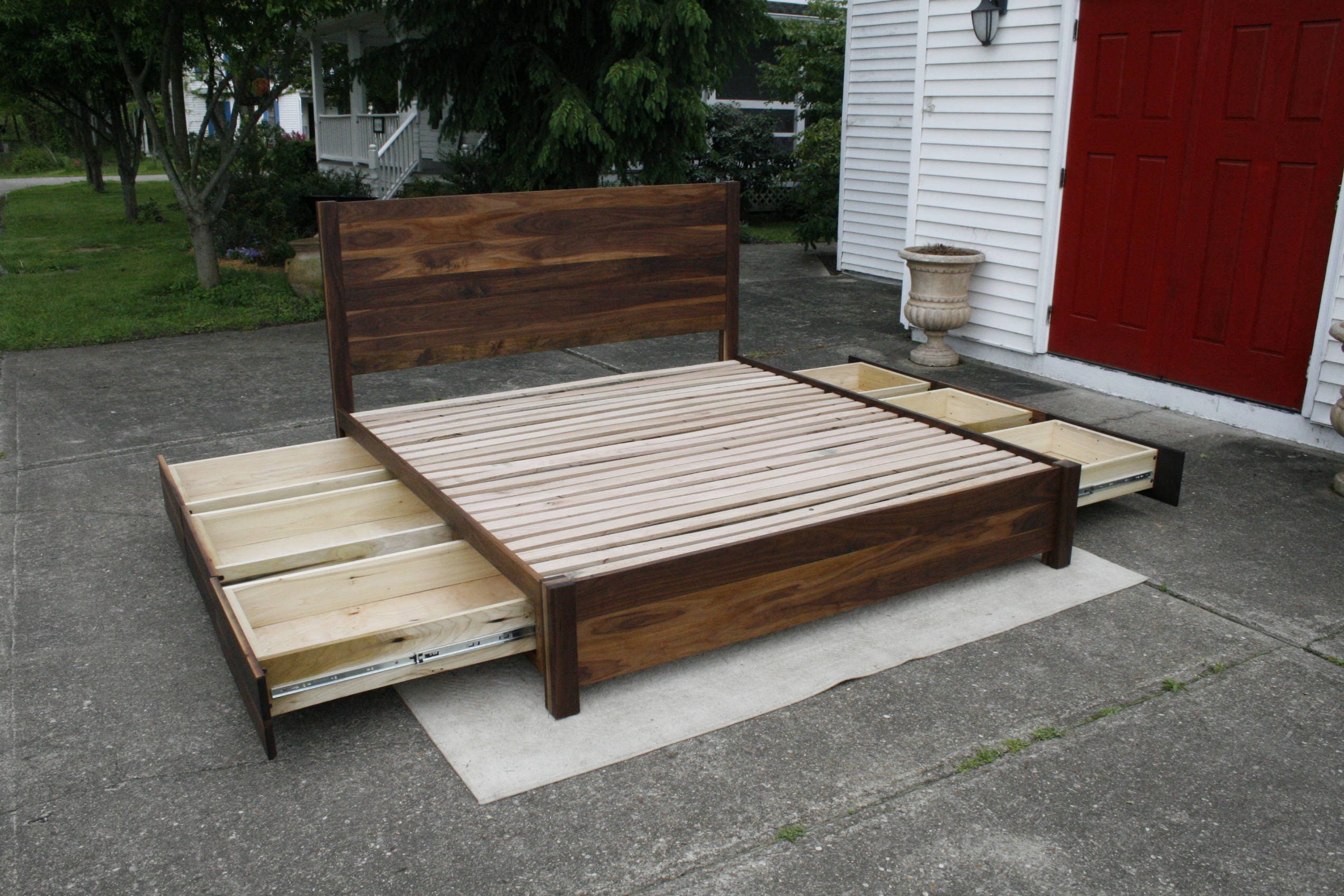 Ndrnv02 solid Hardwood Short Platform Bed With 6 Drawers & | Etsy