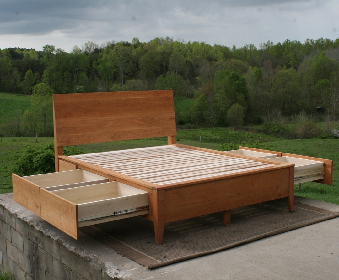 Ndrsv02 +solid Hardwood Platform Bed 4 Drawers, Slanted Headboard ...