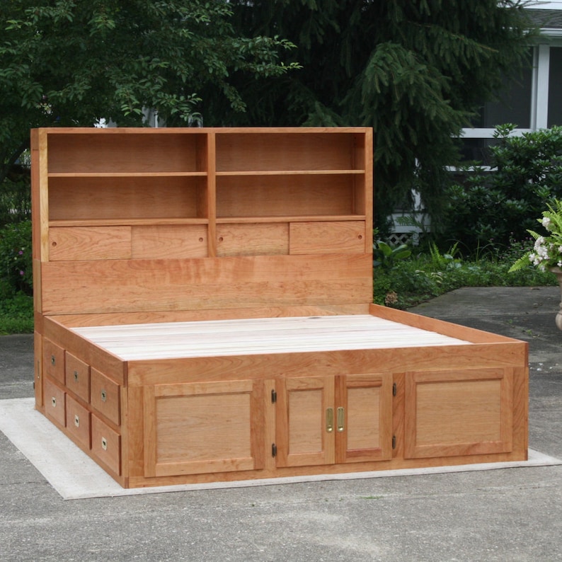 Ndfnc01 *solid Hardwood Platform Bed With 12 Drawers and Storage Head ...