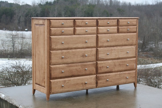 X16620p hardwood 16 Drawer Dresser With Extra Storage Overlap Drawers Paneled Side 80 Wide X 20 Deep X 55 Tall Natural Color Etsy