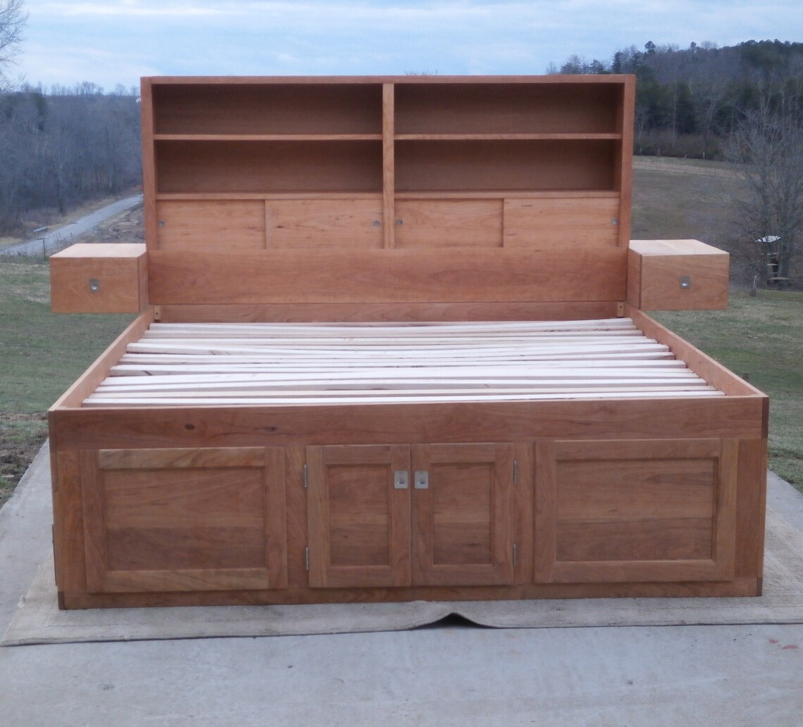 NdFnC01 Solid hardwood platform bed with 12 drawers and | Etsy