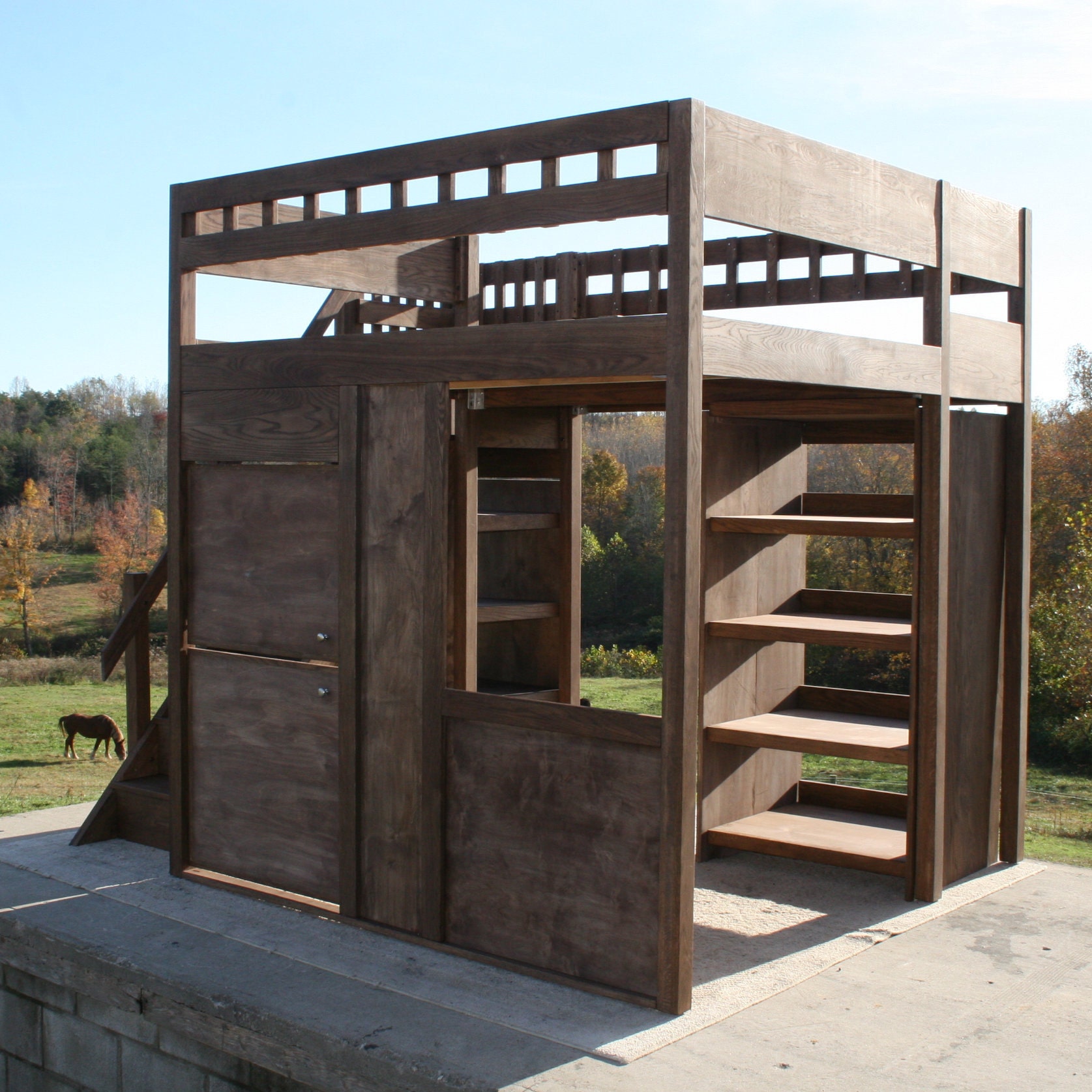 LcSwV01c Solid Hardwood Loft Bed with stairs walk beside | Etsy