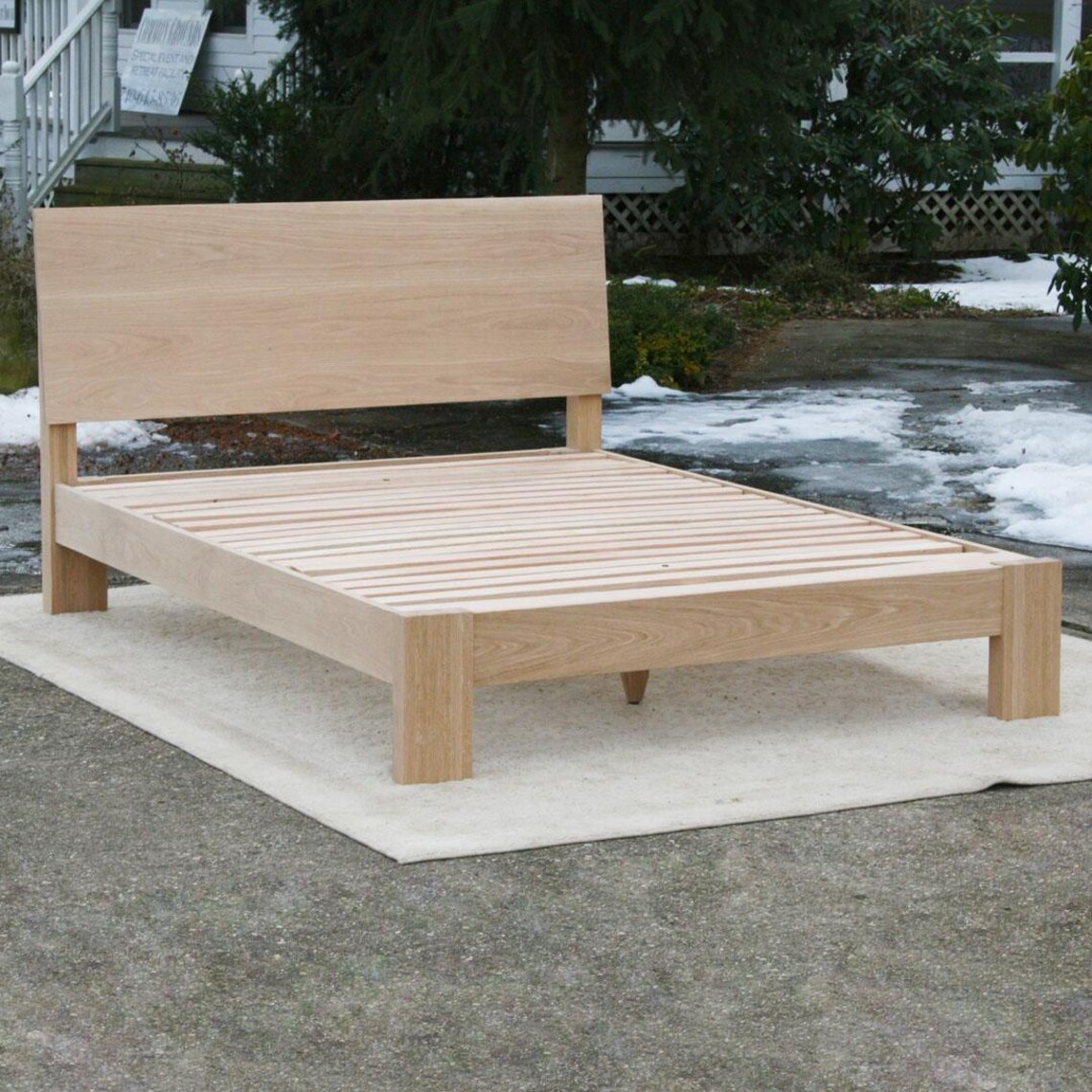 Ncrns03 +solid Hardwood Bed With Slanted Head Board and Wide Thick ...