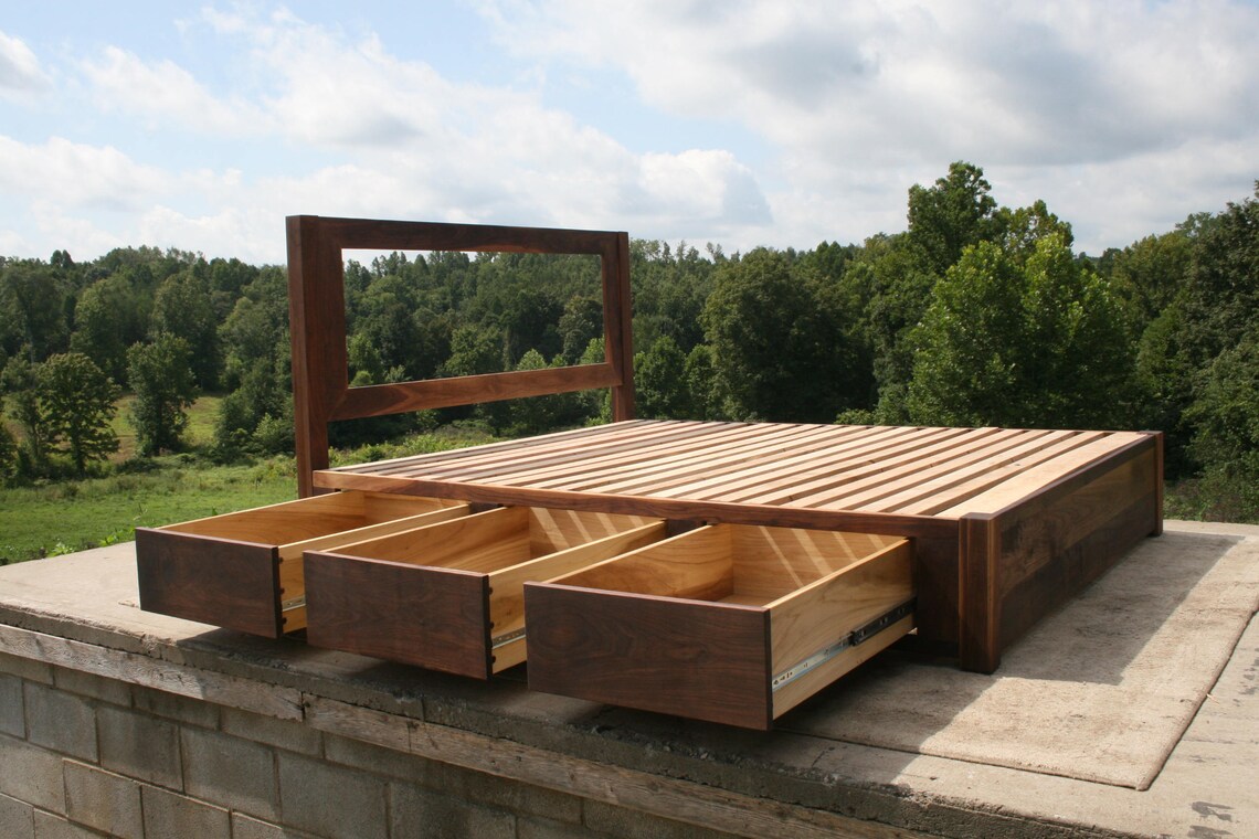 Ndrnv02b solid Hardwood Platform Bed With 6 Inset Drawers & | Etsy