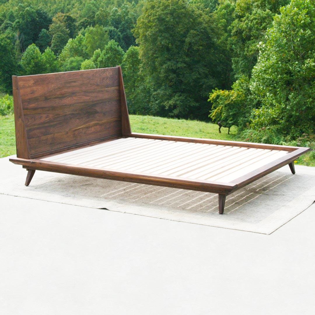 Ncrss02 Solid Hardwood Bed, Slanted Headboard, Thin Profile, Angled ...