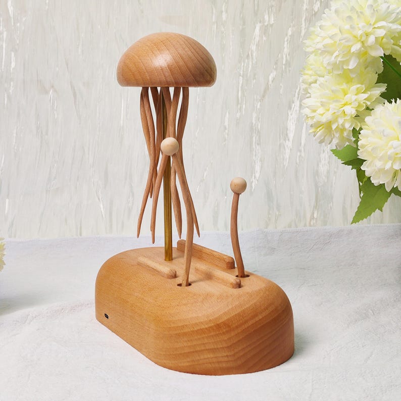 Handcrafted Wooden Jellyfish Automata: Kinetic Desk Sculpture - Etsy
