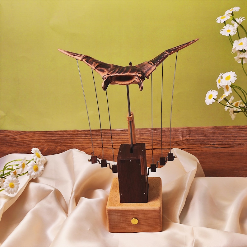 Handmade Wooden Manta Ray Automaton: Kinetic Sculpture, Unique Desk ...