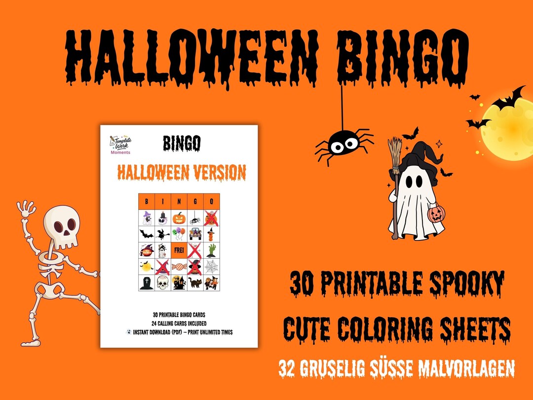 Halloween Bingo Game – 30 Cards + 24 Calling Cards | Printable | Kids ...