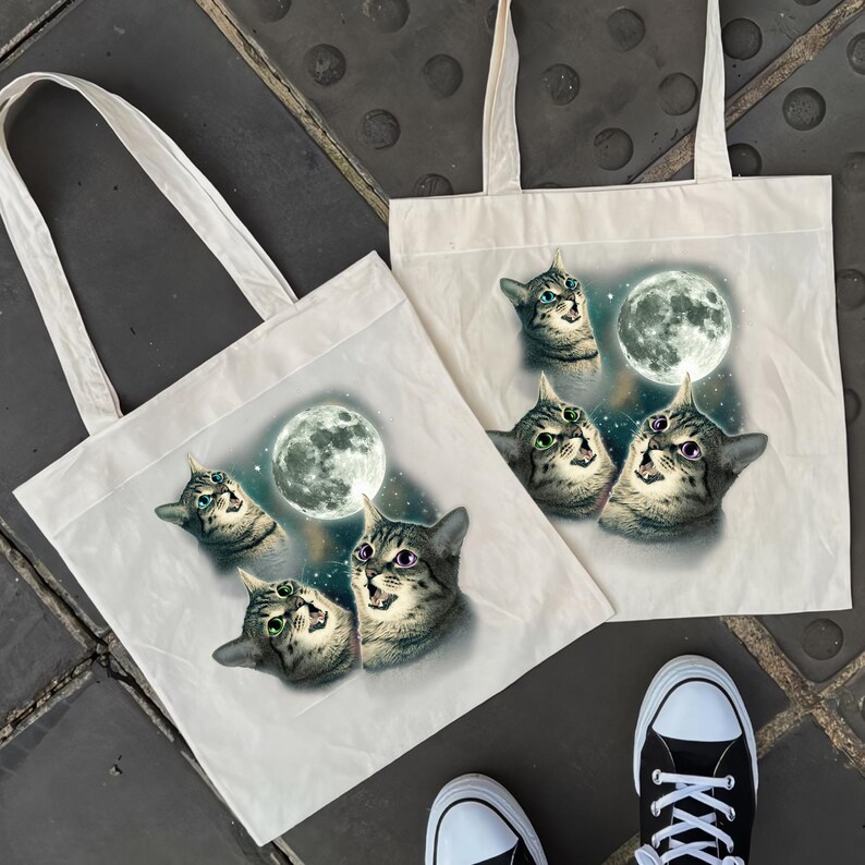 Three Cat Moon SVG, Funny Kitten Meme PNG, Wolf Moon Parody Design ...