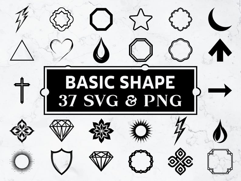 Basic Shape Silhouette SVG PNG Bundle, Geometric Clipart, Abstract Cut ...