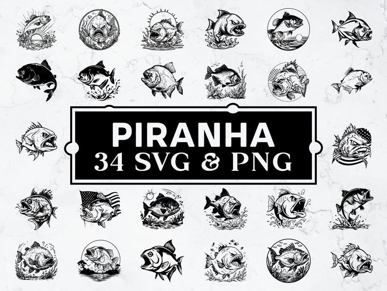 Piranha Silhouette SVG PNG Bundle, Fish Animal Clipart Vector, Cricut ...