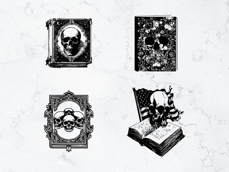 Skull Book Clipart, Gothic Horror SVG PNG Bundle - Etsy