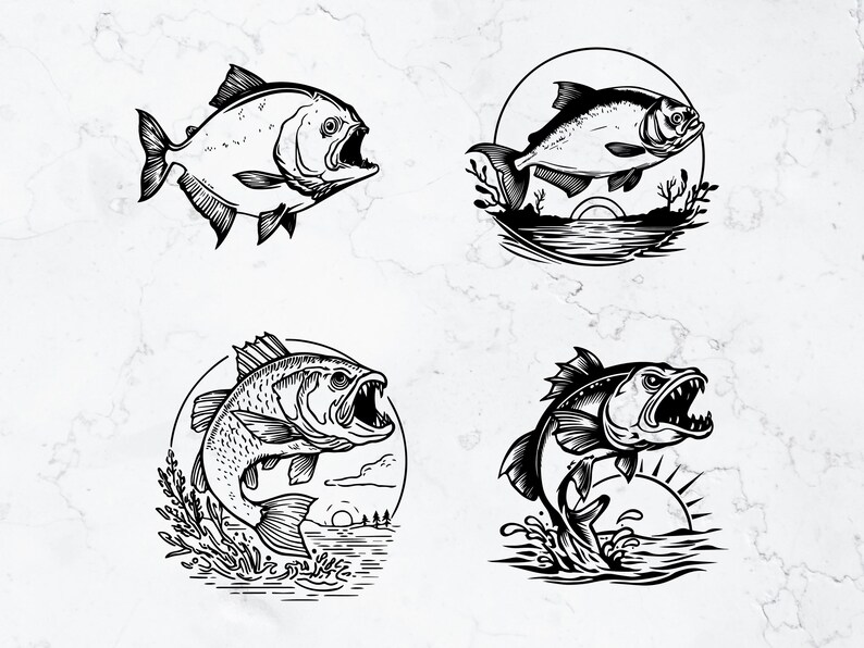 Piranha Silhouette SVG PNG Bundle, Fish Animal Clipart Vector, Cricut ...
