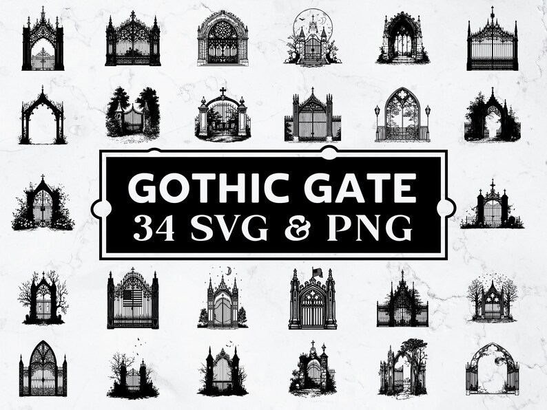 Gothic Gate Silhouette SVG PNG Bundle, Spooky Fence Clipart - Etsy