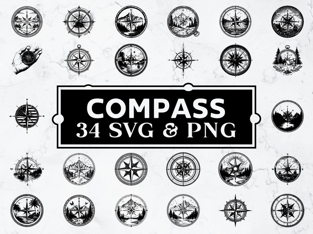 Compass Silhouette SVG PNG Bundle, Nautical Clipart Vector, Cricut Cut ...