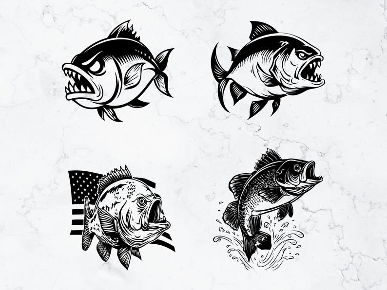 Piranha Silhouette SVG PNG Bundle, Fish Animal Clipart Vector, Cricut ...