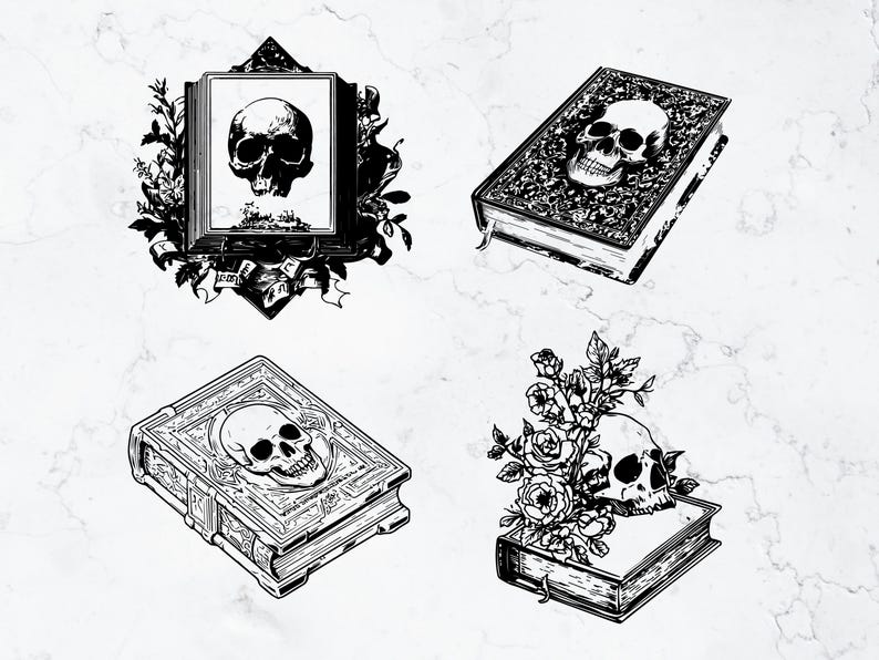 Skull Book Clipart, Gothic Horror SVG PNG Bundle - Etsy