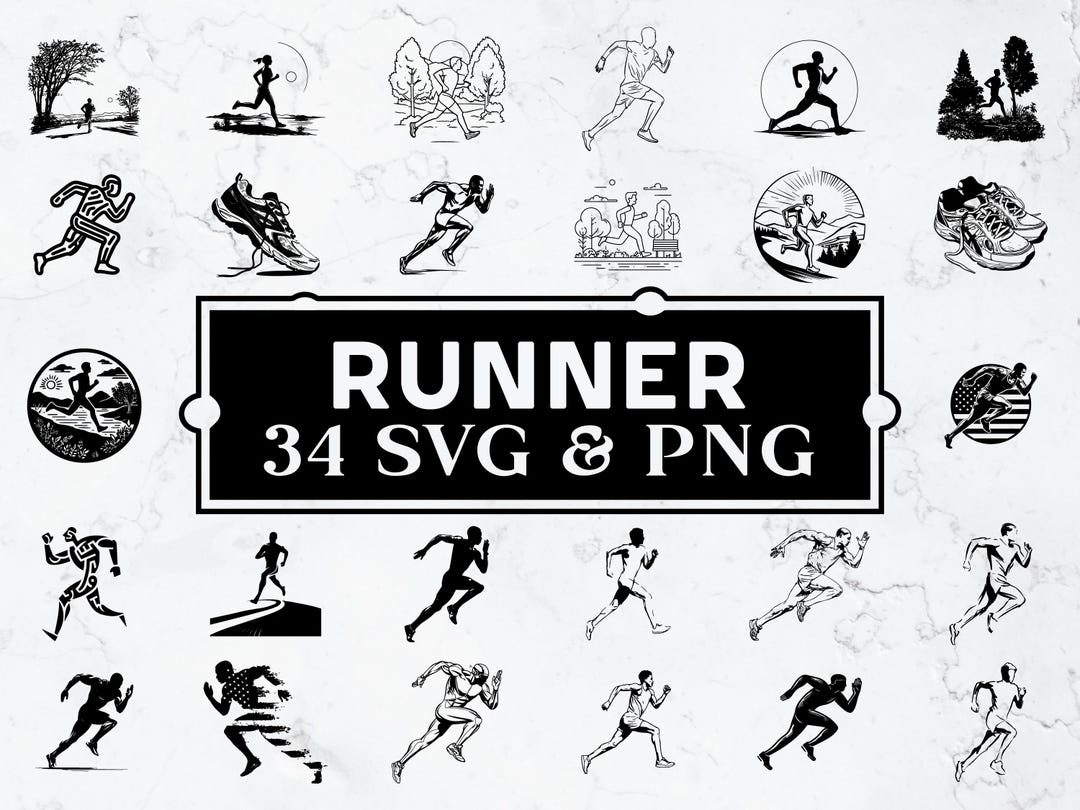 Runner Silhouette SVG PNG Bundle, Running Athlete Clipart, Cricut Cut ...