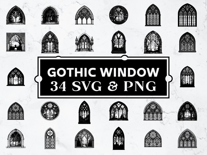 Gothic Window Silhouette SVG PNG Bundle, Haunted Church Clipart ...