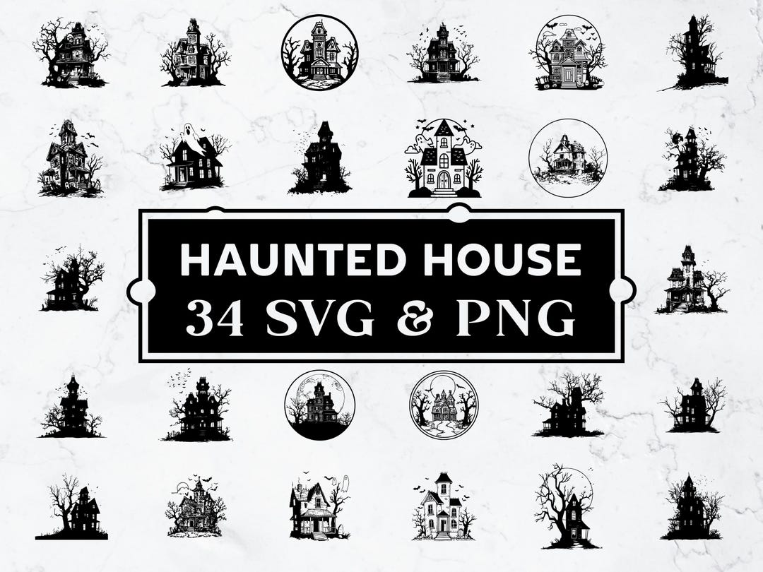 Haunted House Silhouette SVG PNG Bundle, Halloween Clipart, Spooky Home ...