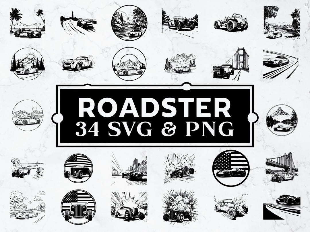 Roadster Car SVG PNG Bundle, Classic Convertible Clipart, Cricut Cut ...