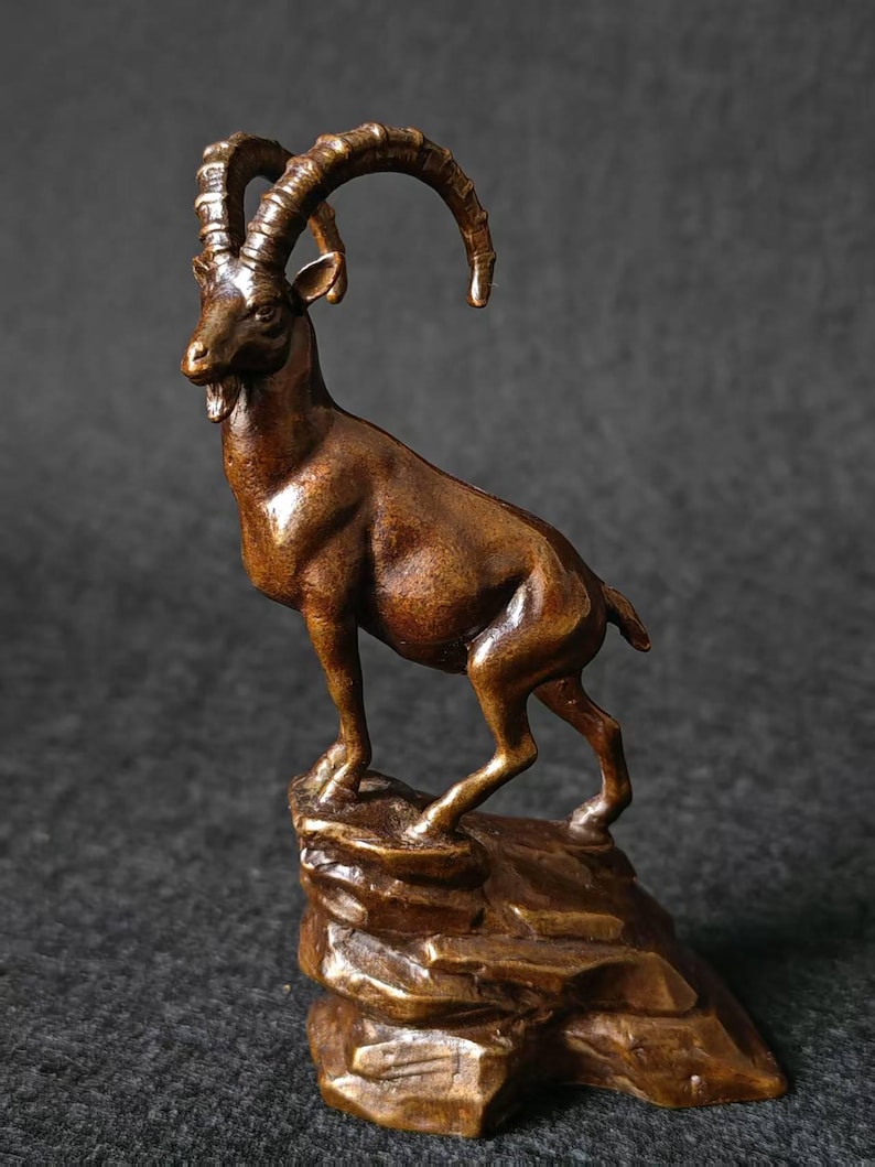 3.7"antique Bronze Goat on Rock Figurine - Etsy UK
