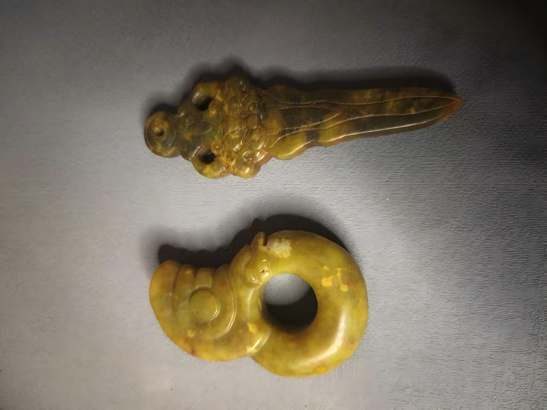 4.5"antique Chinese Jade Dragon and Sword Set - Imperial Nephrite ...