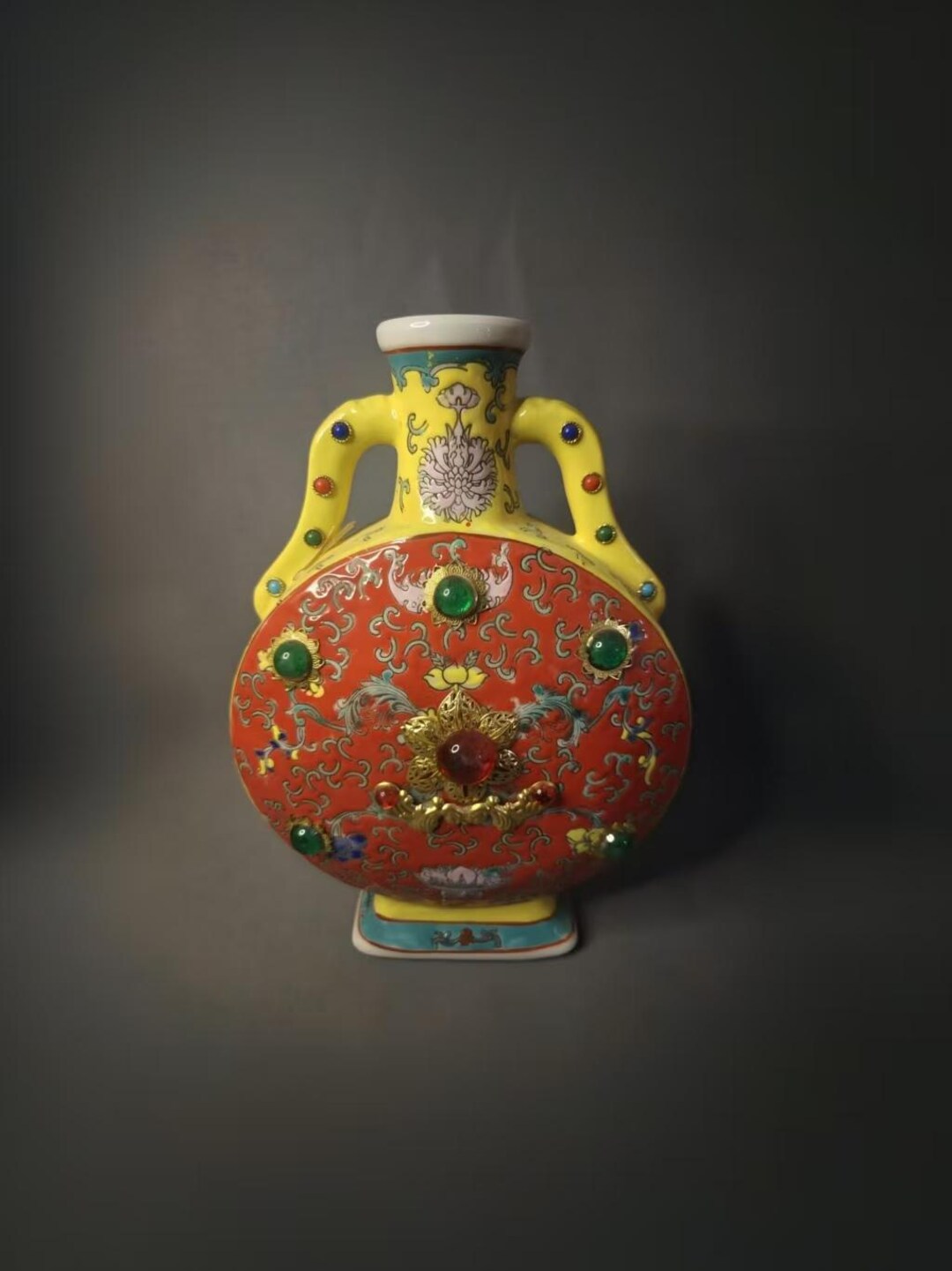 9.4″chinese Gem-encrusted Ornamental Vase - Polychrome Glass Inlay - Etsy
