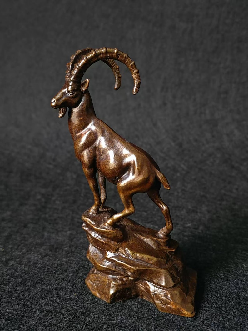 3.7"antique Bronze Goat on Rock Figurine - Etsy UK