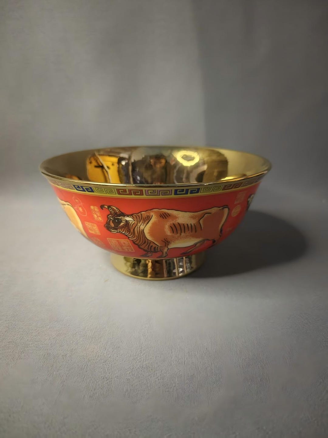 6.1"antique Chinese Porcelain Bowl – “five Oxen” Hand-painted and ...