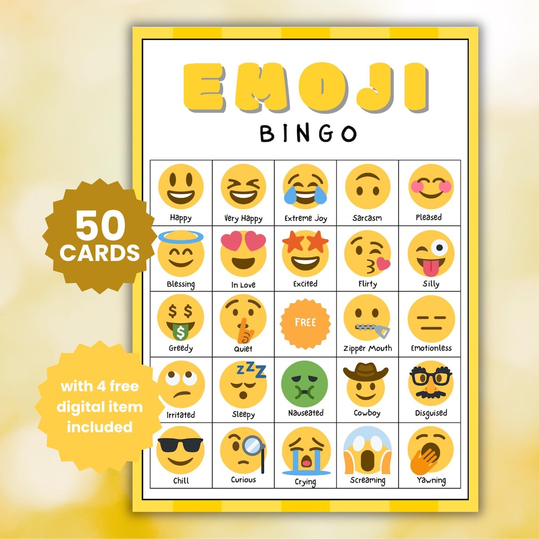 50 Emoji Bingo Game Kids Classroom Activity Printable Digital Downloads ...
