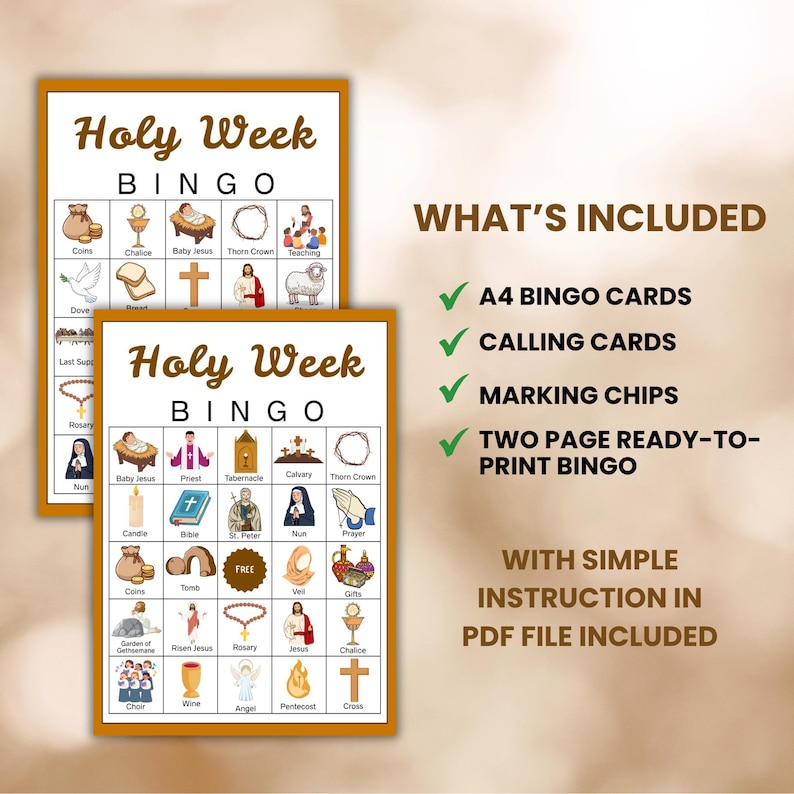 50 Holy Week Bingo Lent Bingo Cards Game Church Activity Printable ...
