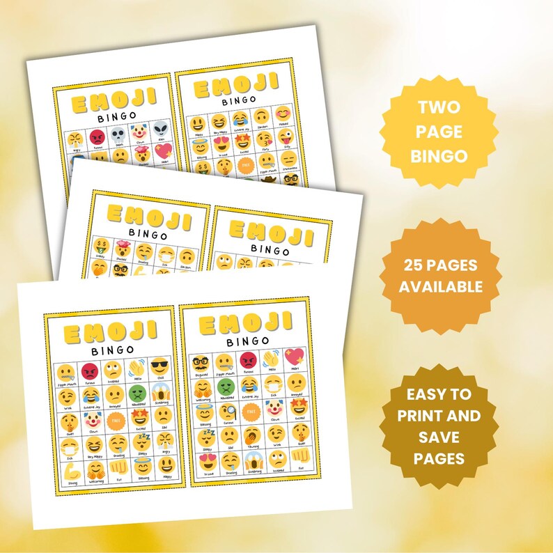 50 Emoji Bingo Game Kids Classroom Activity Printable Digital Downloads ...