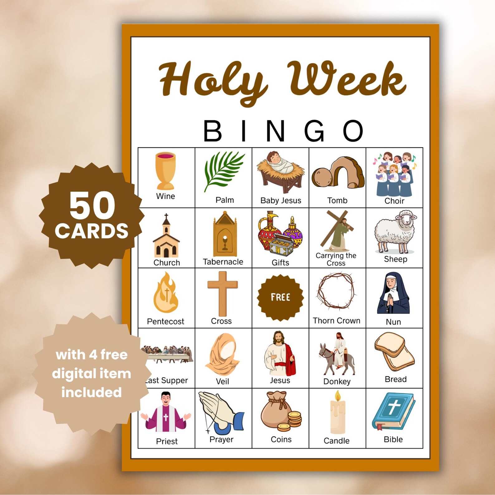 50 Holy Week Bingo Lent Bingo Cards Game Church Activity Printable ...