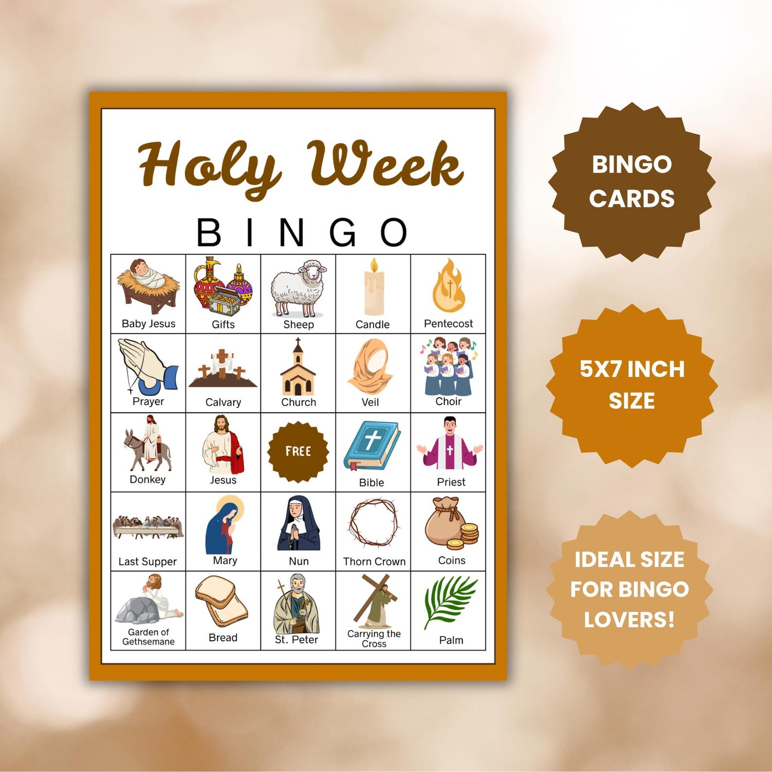 50 Holy Week Bingo Lent Bingo Cards Game Church Activity Printable ...