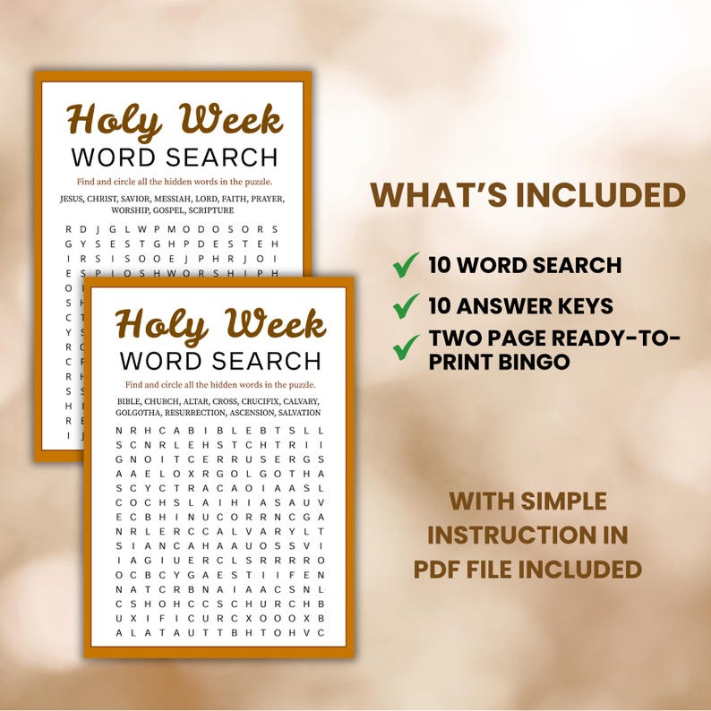 Holy Week Word Search Puzzle Game Easter Bible Game Printable Digital ...